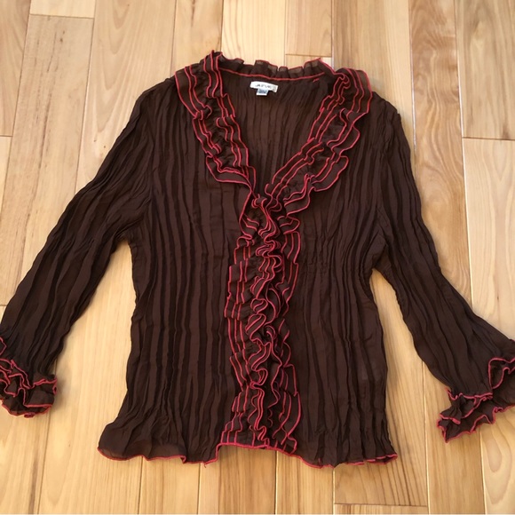 Vintage | Tops | Vintage Y2k Jaipur Brown Ruffle Button Front Top ...